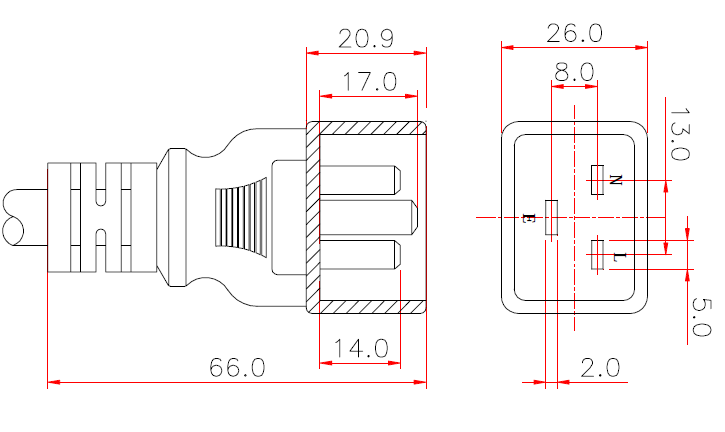 IEC 60320 C20 AC電源線連接器, 3芯直式 16A 250V_產品介紹 | 儀軍電線電纜股份有限公司